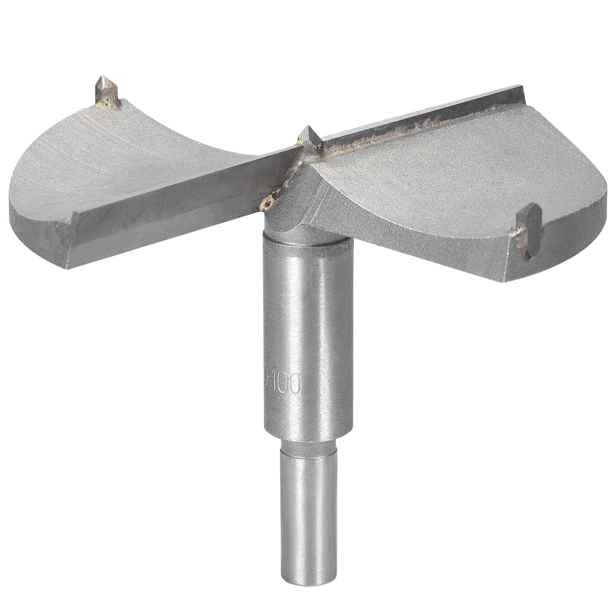 uxcell Forstner Wood Boring Drill Bit 100mm Dia. Hole Saw Carbide Alloy Steel Tip Round Shank Cutting Tool for Plywood Wood
