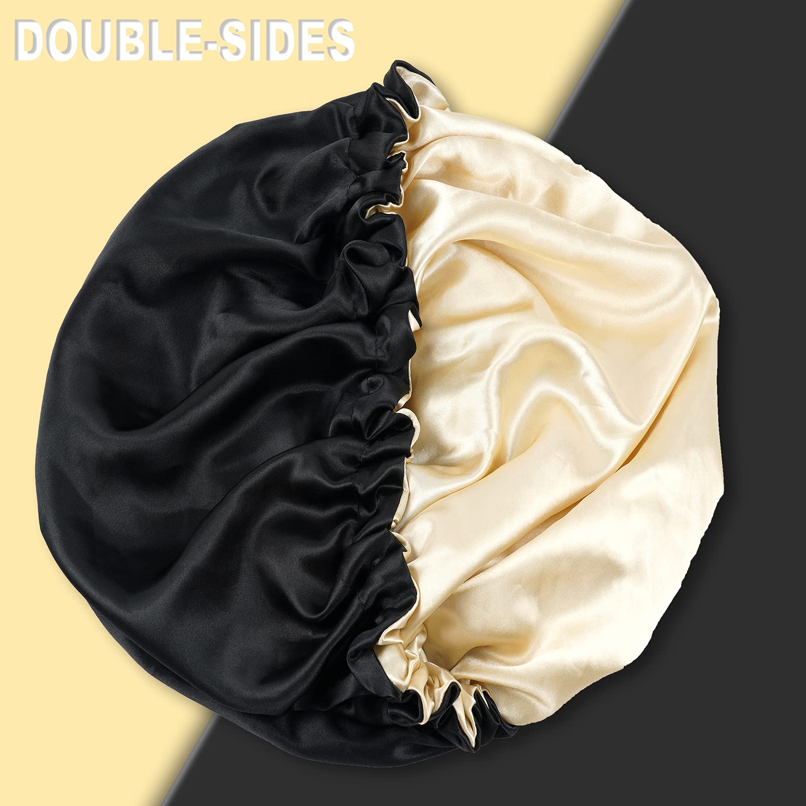 CHORHA Satin Sleep Cap,Double-Sided Adjustable Sleep Bonnet,Bonnet Cap for Sleep (Black)