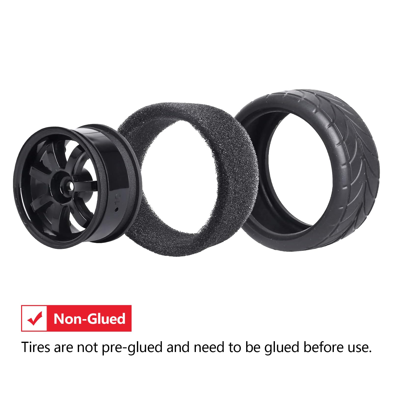 4PCS Width:1.02" (26mm) OD 2.56"(65mm) Rubber Tires & Wheel Rims 12mm Hex Hub For 1/10 Scale RC Vehicle On Road Touring Car