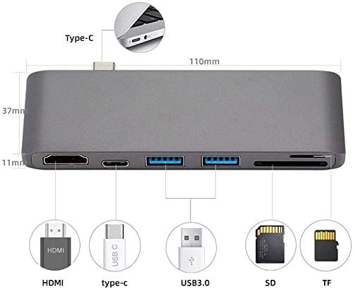 2022 USB C Hub 6-in-1 USB C Adapter Hub HDMI 4K HD Support Dex Mode for MacBook Air, MacBook Pro, XPS, and More with PD TF SD Card Reader Hub 3.0