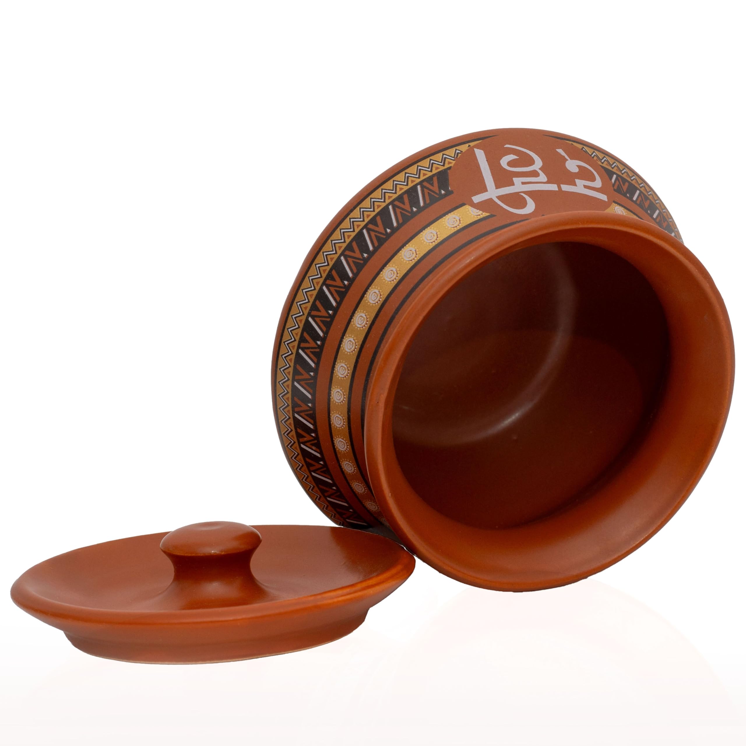 5 Inch Handmade Traditional Dahi Handi Yoghurt Curd Serving Bowl Pot Storage Container With Lid, Earthenware Clay Terracotta Artisanal Pottery, Brown Food Safe Natural Reusable Rustic Eco Friendly