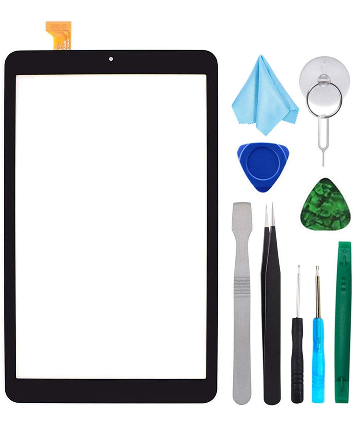 Black Touch Digitizer Screen Replacement (NO LCD) for Samsung Galaxy Tab A 8.0 2018 SM-T387 SM-T387T SM-T387V with pre-Installed adhedsive and Tools