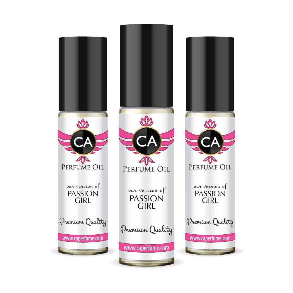 CA Perfume Impression of Christian D. Passion Girl For Women Replica Fragrance Body Oil Dupes Alcohol-Free Essential Aromatherapy Sample Travel Size Concentrated Long Lasting Roll-On 0.3 Fl Oz-X3
