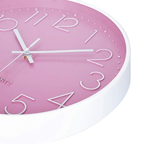 Lafocuse 12 Inch 3D Numbers Pink Wall Clock for Living Room Decor, Modern Kitchen Wall Clock Battery Operated Silent Non-Ticking Bedroom Home Office