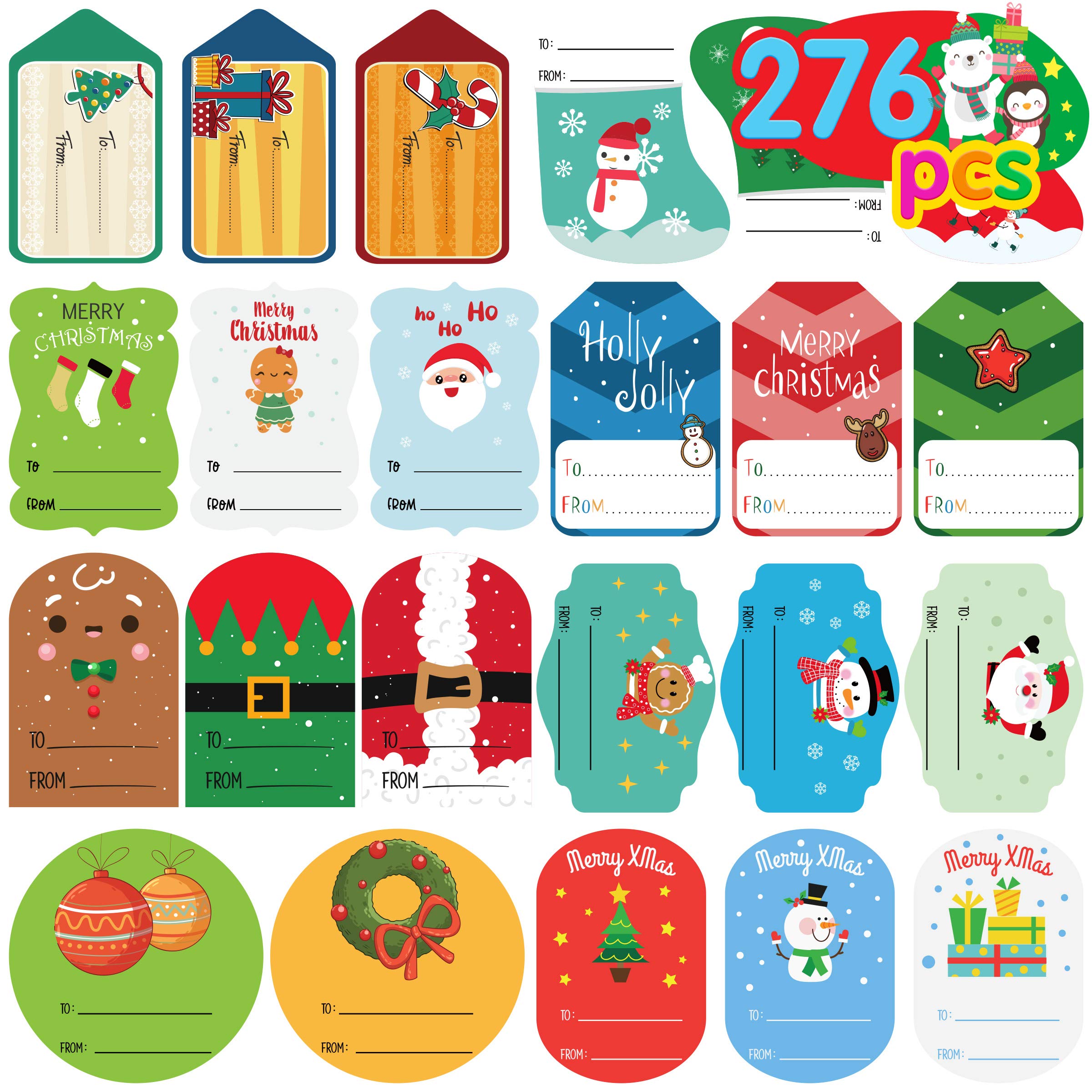 Christmas Gift Tags Self Adhesive Stickers - Christmas Stickers - Christmas Wrapping Paper - Christmas Decorations - Gift Tags for Christmas Presents to from Stickers 276Pcs
