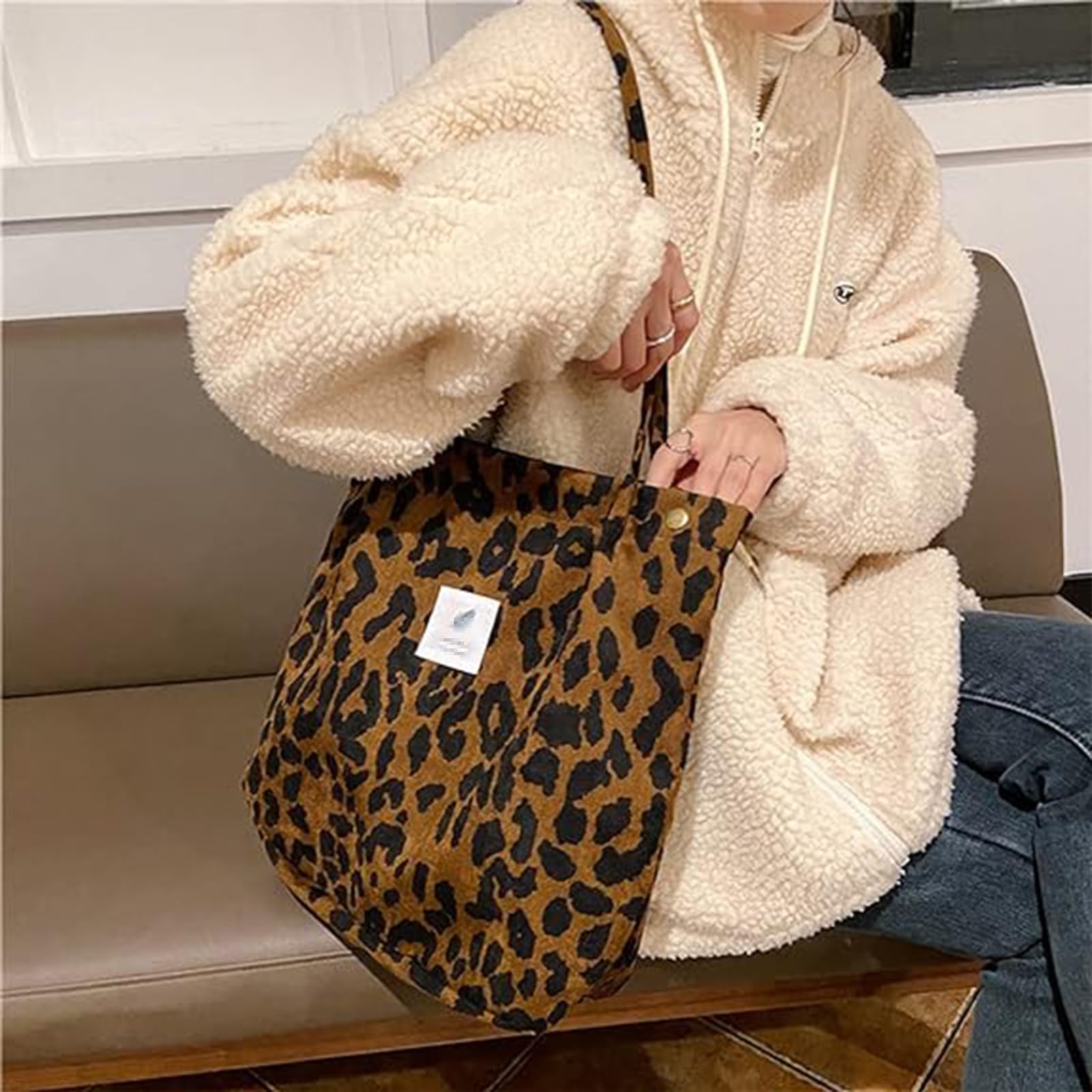 AioTio Women Handbag Shoulder Bag Women Handbag Large Fabric Bag Shopping Bag(leopard)