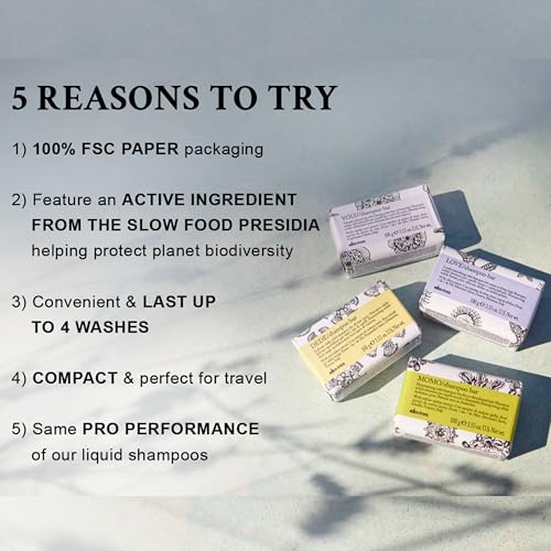 Davines MOMO Shampoo Bar, Moisturizing Formula For All Hair Types, Gently Cleanse And Add Shine, 100 g.