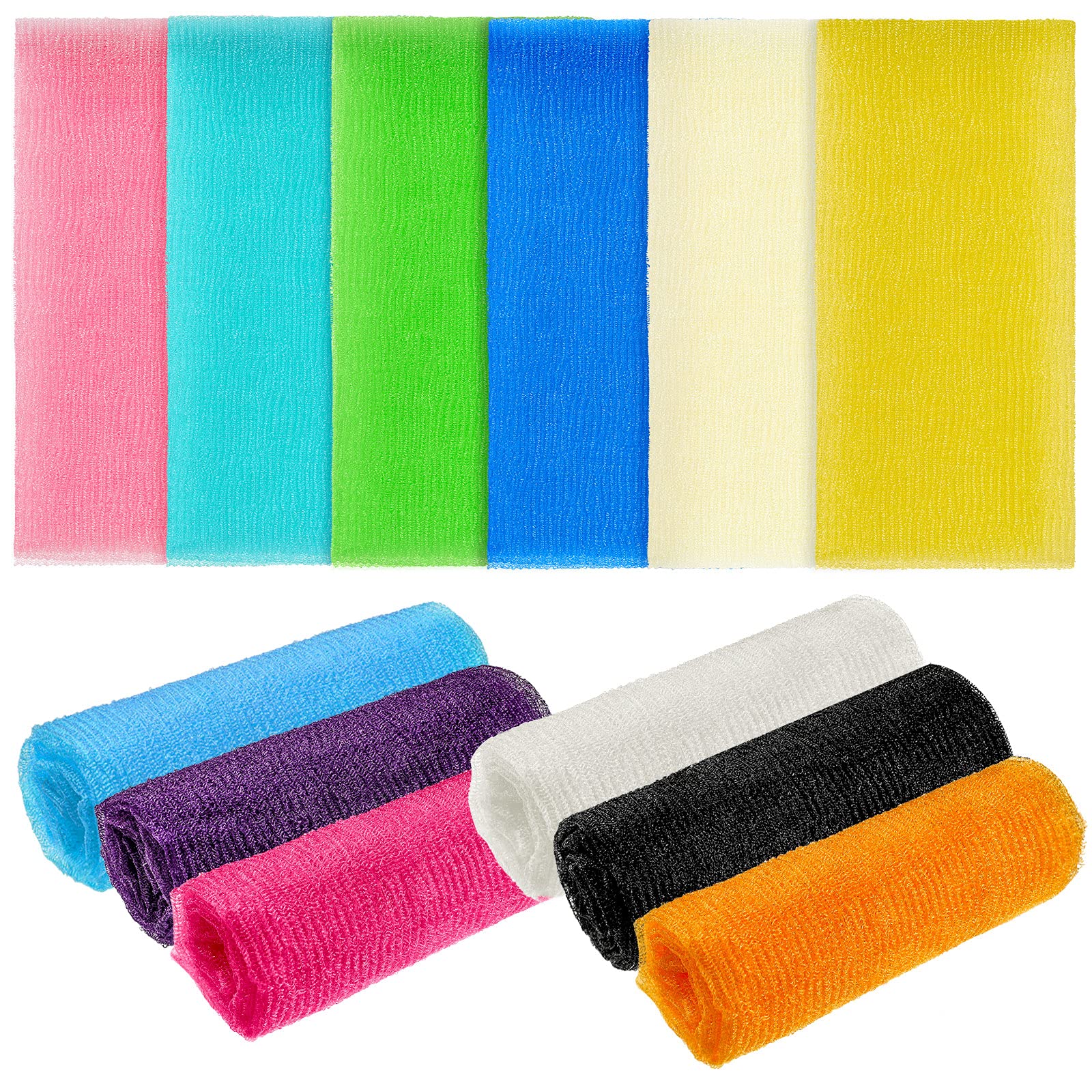 Tatuo 12 Pack 36 Inch Extra Long Exfoliating Bath Cloth Towel Nylon Bath Towel Korean Exfoliating Cloth Japanese Shower Cleaning Sponges for Back Body(12 Color)