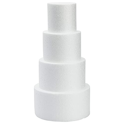 4 Piece Round Foam Cake Dummy Set for Decorating, 12" Tall Fake Cake in 4 Sizes for Birthday, Wedding Display (3, 4, 5, and 6 In)