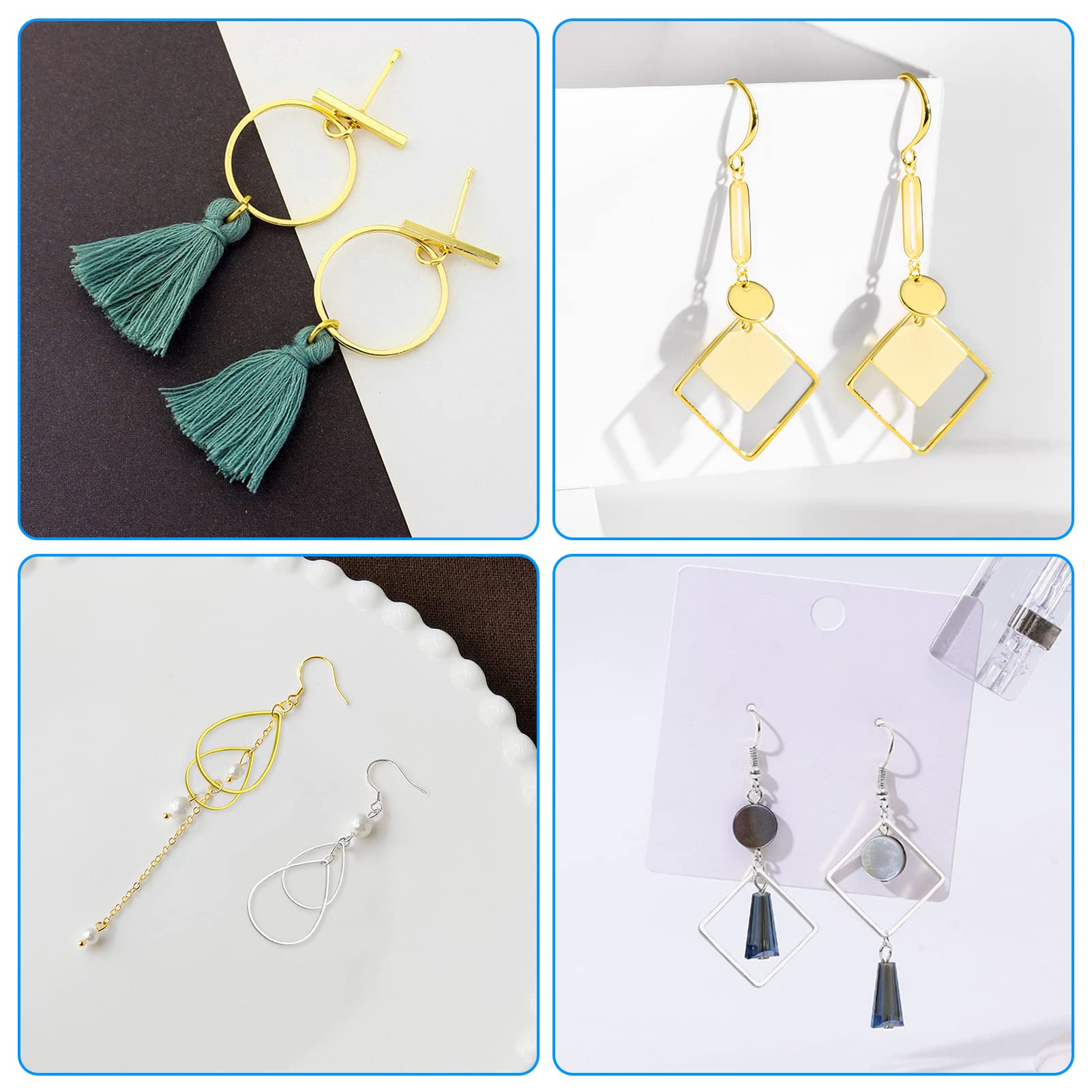 120Pcs Earring Hoop Jewelry Making 3 Shapes Earring Finding Hoop Hypoallergenic Teardrop Square Round Circle Hoop Earring Bulk Open Bezel Pendant Frame for DIY Earring Making Supplies(Gold Silver)