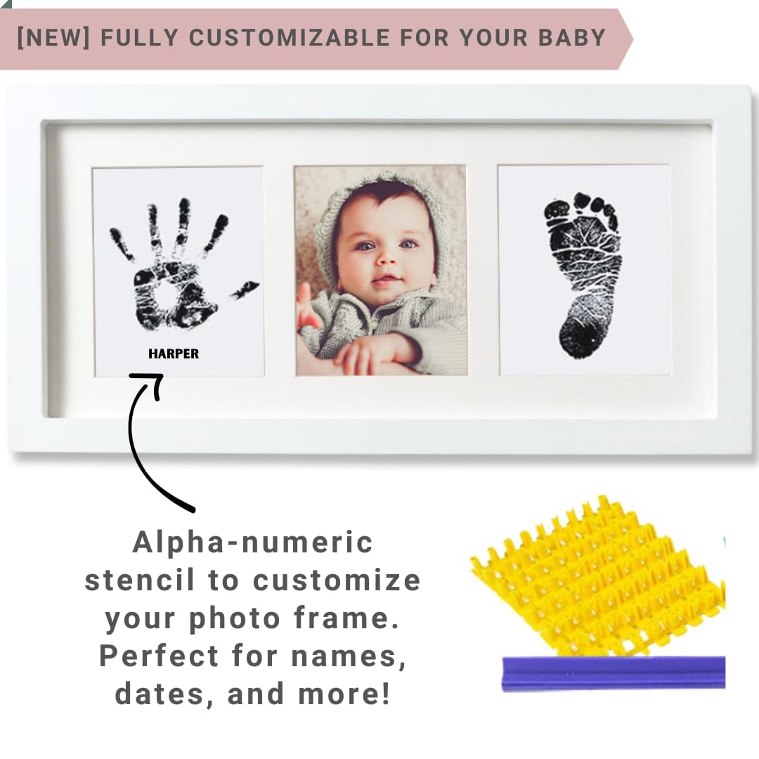 Baby Prints Newborn Handprint and Footprint Picture Frame Keepsake Kit, 13.5 x 7 INCHES (Large Size), Mess-Free Ink Pad Included | Gift for New Parents for Babyshower | Photo Keepsake