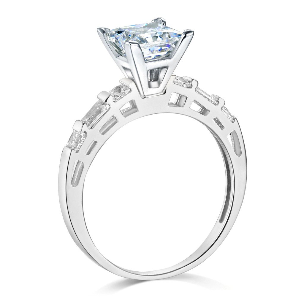 14k White Gold SOLID Engagement Ring and Wedding Band 2 Piece Set - Size 7