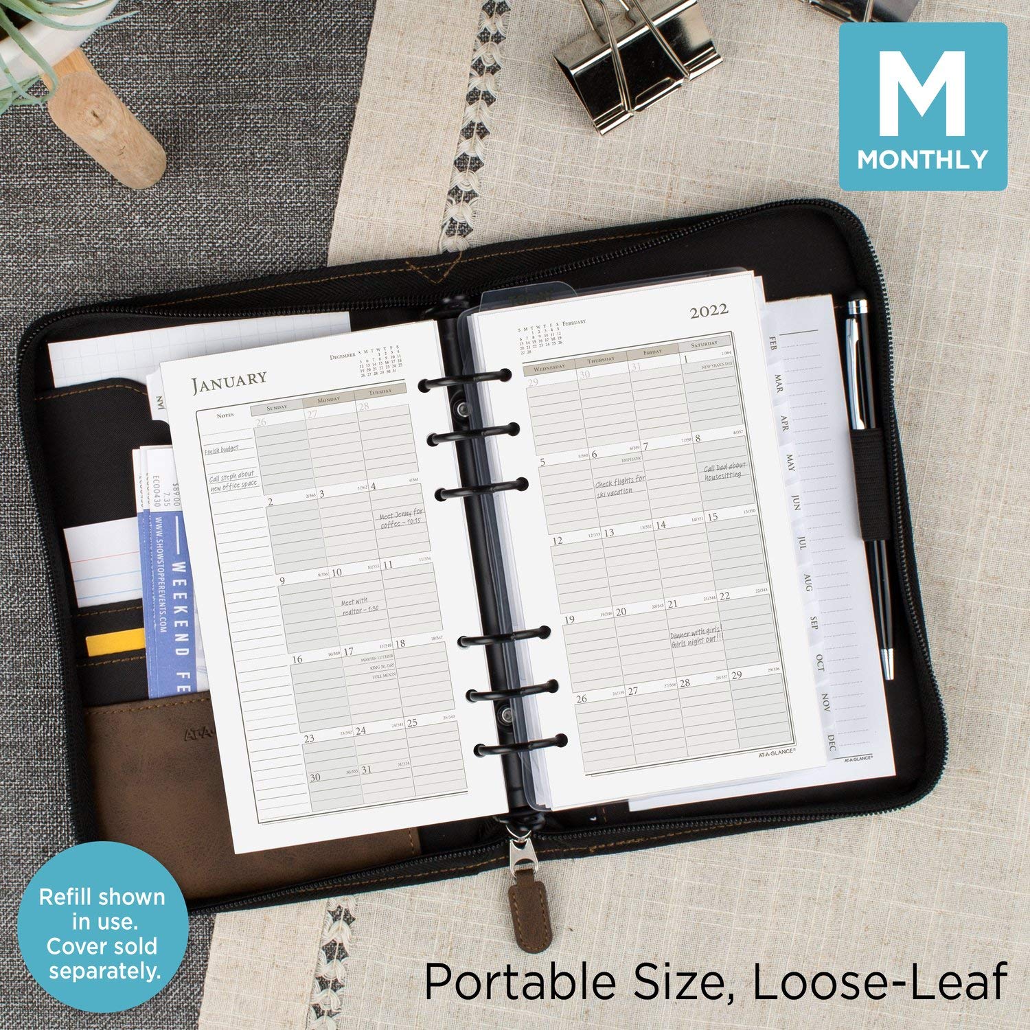 2022 Daily & Monthly Planner Refill by AT-A-GLANCE, 10801 Day-Timer, 3-3/4" x 6-3/4", Size 3, Two Page per Day (471-225)