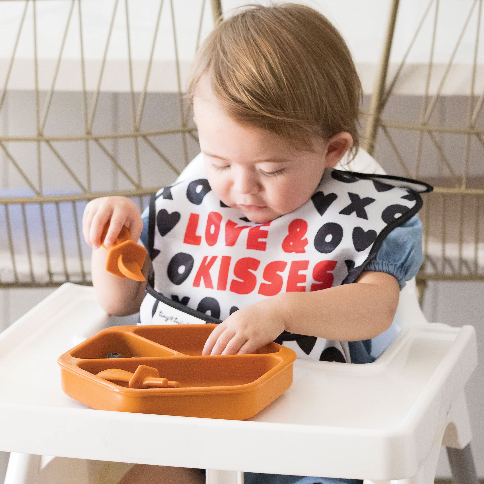 Tiny Twinkle Silicone Suction Baby Plate, Suction Grip Divided Dish for First Foods and Self-Feeding Toddlers, Baby Led Weaning Supplies for Independent Eating (Cinnamon Plate)