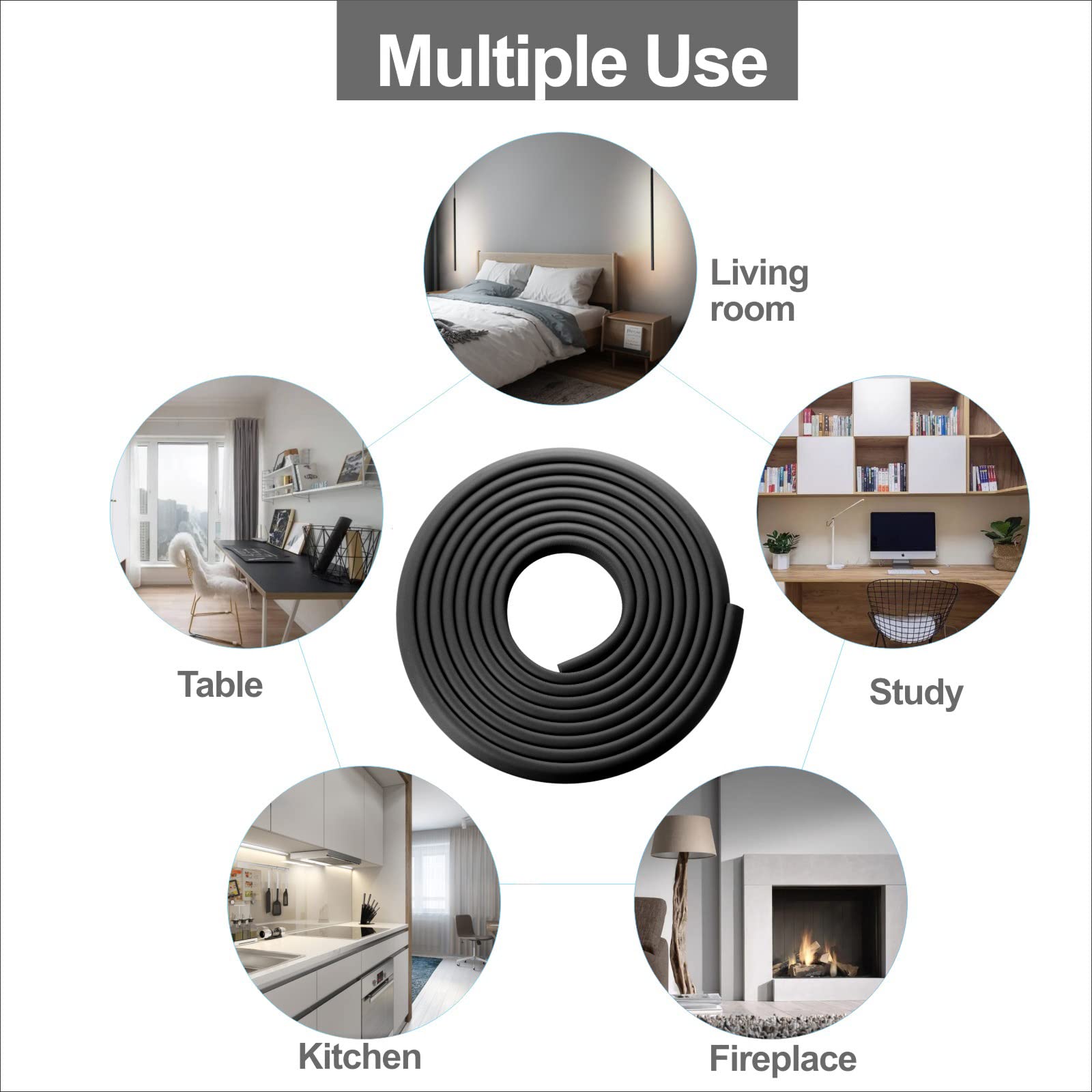 Baby Proof Edges & Corners Protector - Child Proofing Corner Edge Safety Gurards 18ft Edge + 8 Corners Kids Furniture Foam Cushion Bumpers Guard for Fireplace Table Cabinet (Black)
