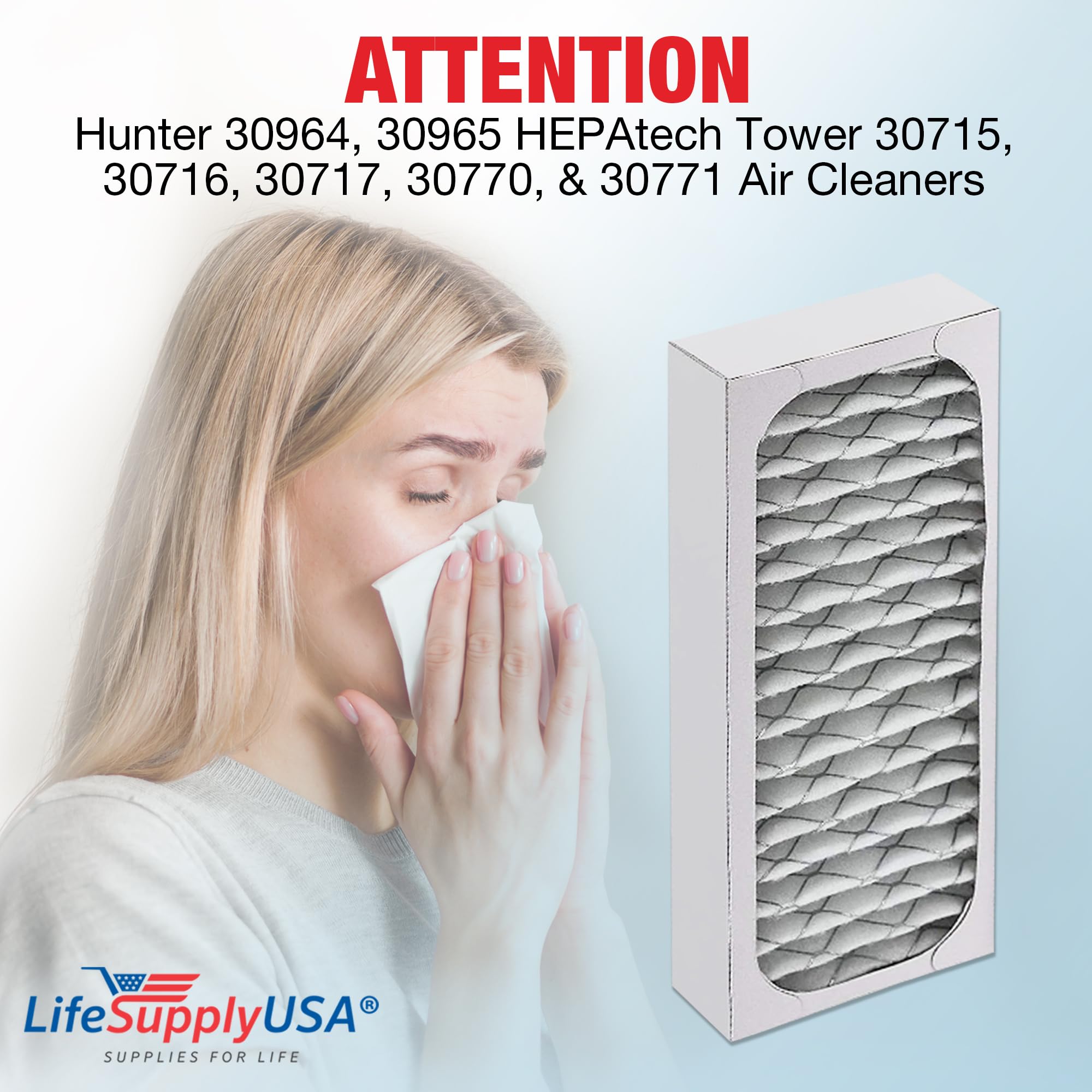 Air Cleaner Filter Replacement Compatible with Hunter 30964, 30965 HEPAtech Tower 30715, 30716, 30717, 30770, & 30771 Air Cleaners, 17.5"x7"x2.5" Inches by LifeSupplyUSA