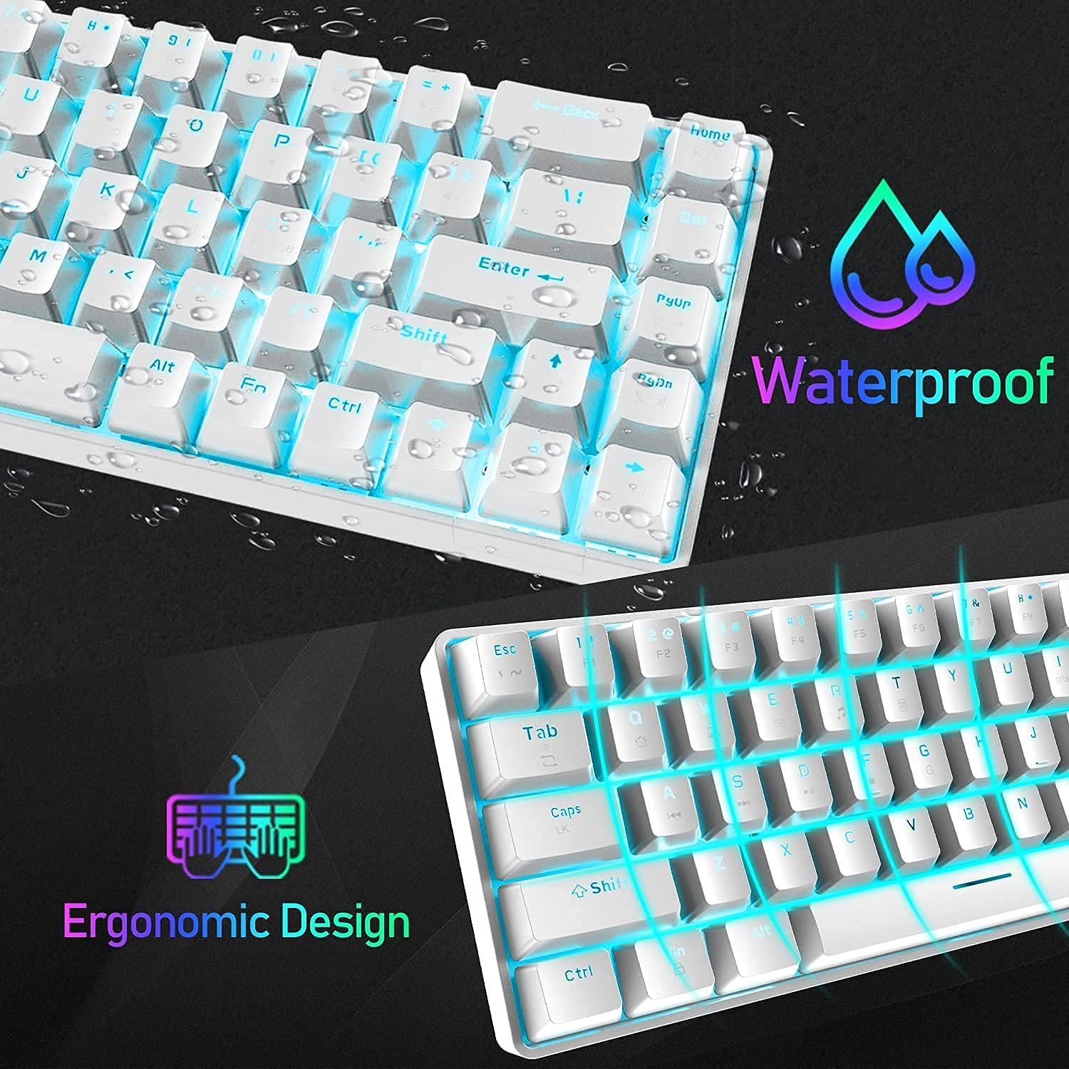 60% Mechanical Gaming Keyboard and Mouse Combo RGB Backlight Ultra-Compact Ergonomic Anti-ghosting 68 Keys 6400DPI Silent Honeycomb Mice Type-C Wired for Computer Mac Gamer