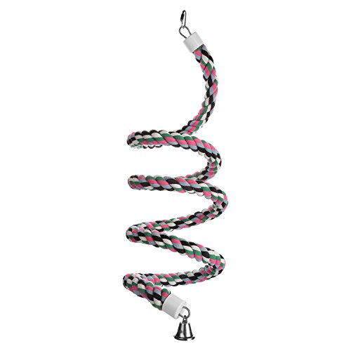 AigouĀ® Bird Spiral Rope Perch, Cotton Parrot Swing Climbing Standing Toys with Bell (Large - 94.4 inch)