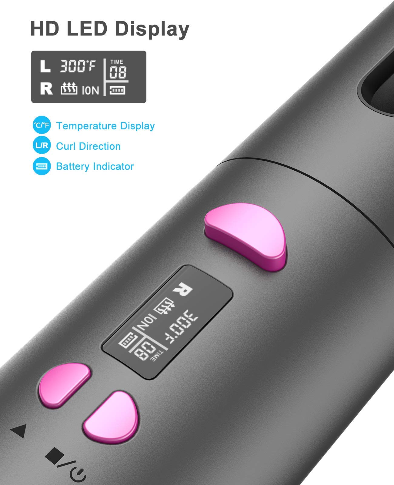 Curling Iron Automatic Cordless Hair Curler with 6 Temperature & Timer Settings, Portable Auto Shut-Off Rechargeable Curling Wand for Girls