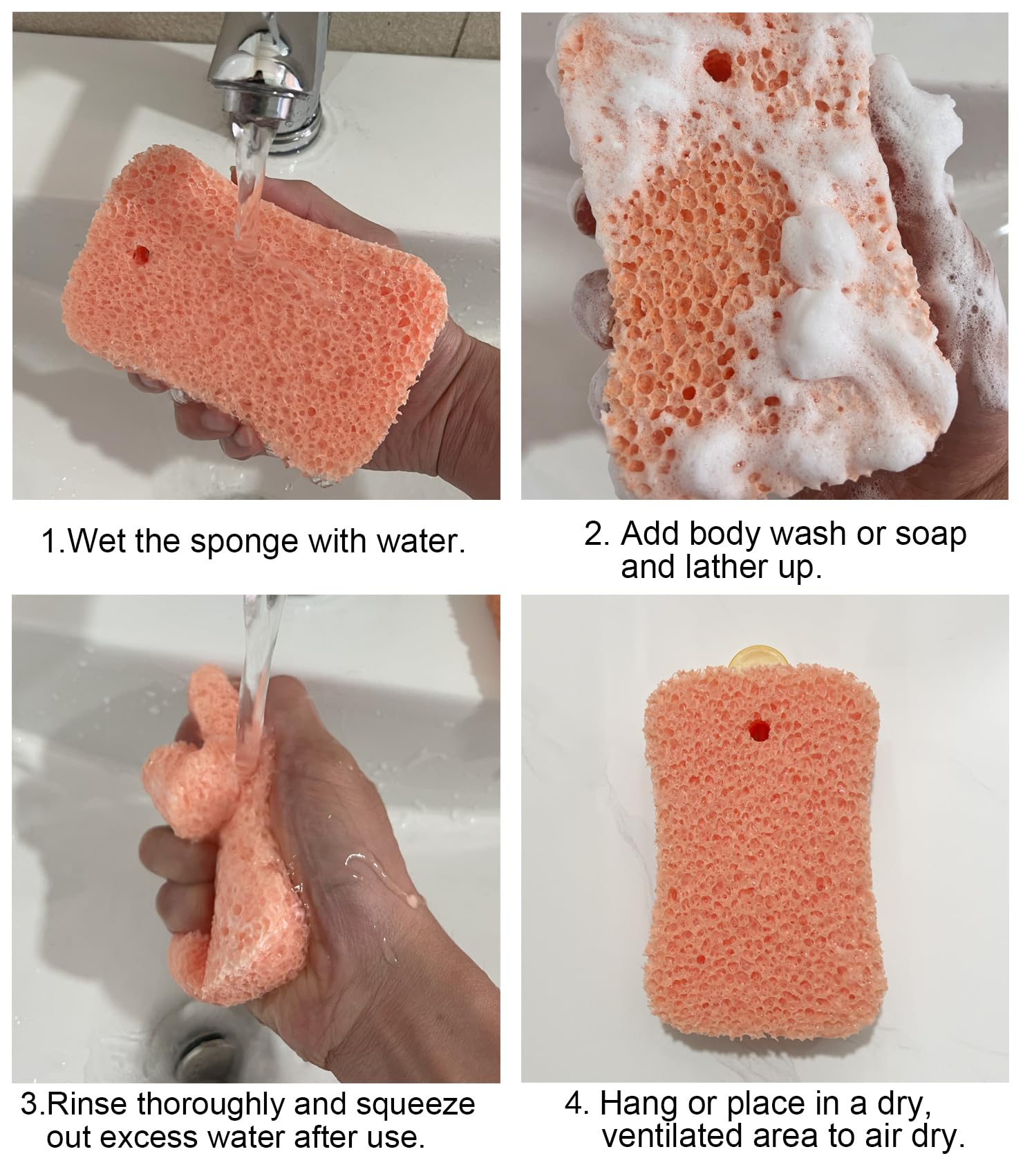 Danpaty Bath Sponge 3-Pack – Soft Exfoliating Shower Sponges for Deep Cleaning, Durable Body Sponge Set for Adults in Orange, Blue & Green