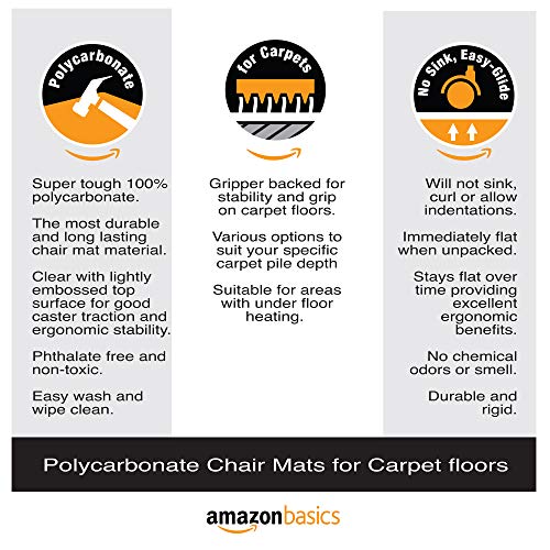 Amazon Basics Polycarbonate Office Chair Mat with Lip for Low to Medium Pile Carpet, Rectangular, Clear, 47" x 35"