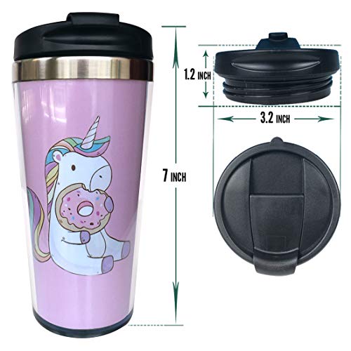 NVJUI JUFOPL Unicorn With Donut Travel Coffee Mug for Men's & Women's, With Flip Lid, Stainless Steel, Water Bottle Cup 15 oz
