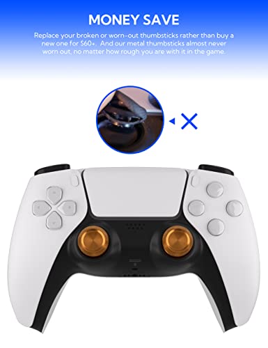 Avericht Metal Thumbsticks for PS5 Controller, Aluminum Joystick Replacement Kit for Dualsense Controller Accessories (Gold)