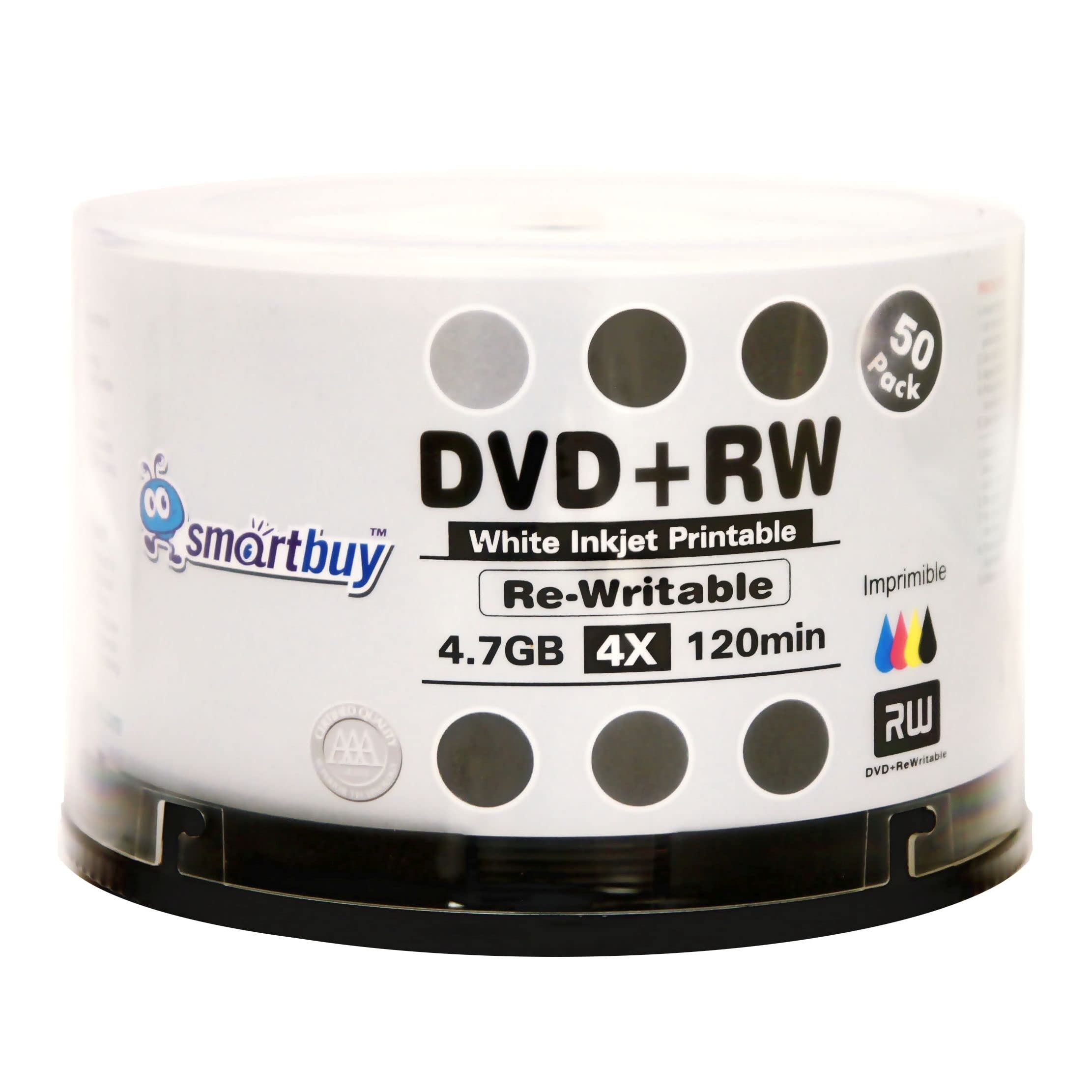 600 Pack Smartbuy Blank DVD+RW 4X 4.7GB 120Min White Inkjet Hub Printable Rewritable DVD Media Disc