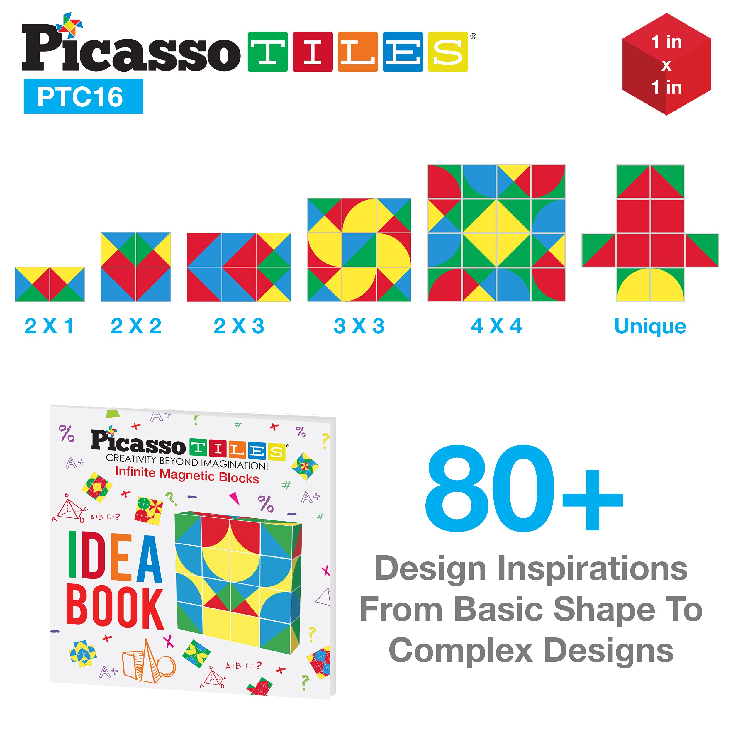 PicassoTiles 1" Infinite Magnetic Puzzle Game Magic Pixy Cube Puzzles Brain Teaser Set w/Free Ideabook Kids Toy Magnet Pattern Block Matching Card Challenge Toys Inspiration STEM Learning PTC16