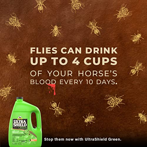 Absorbine UltraShield Green All-Natural Fly Spray for Horses & Dogs, Essential Botanical Oil Eco-Safe Formula Repels & Controls Ticks, Flies, Mosquitoes, Gnats, 128oz Gallon Refill