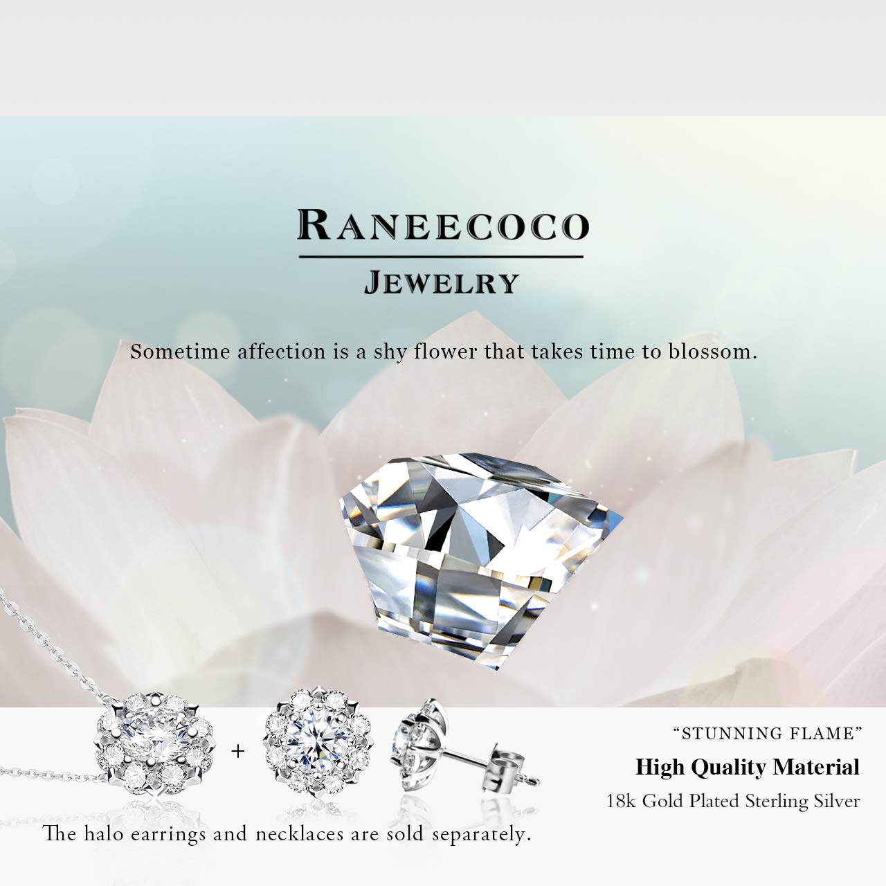 18K White Gold Plated Halo Cluster Cubic Zirconia Stud Earrings for Women - Sterling Silver CZ Jewelry Set