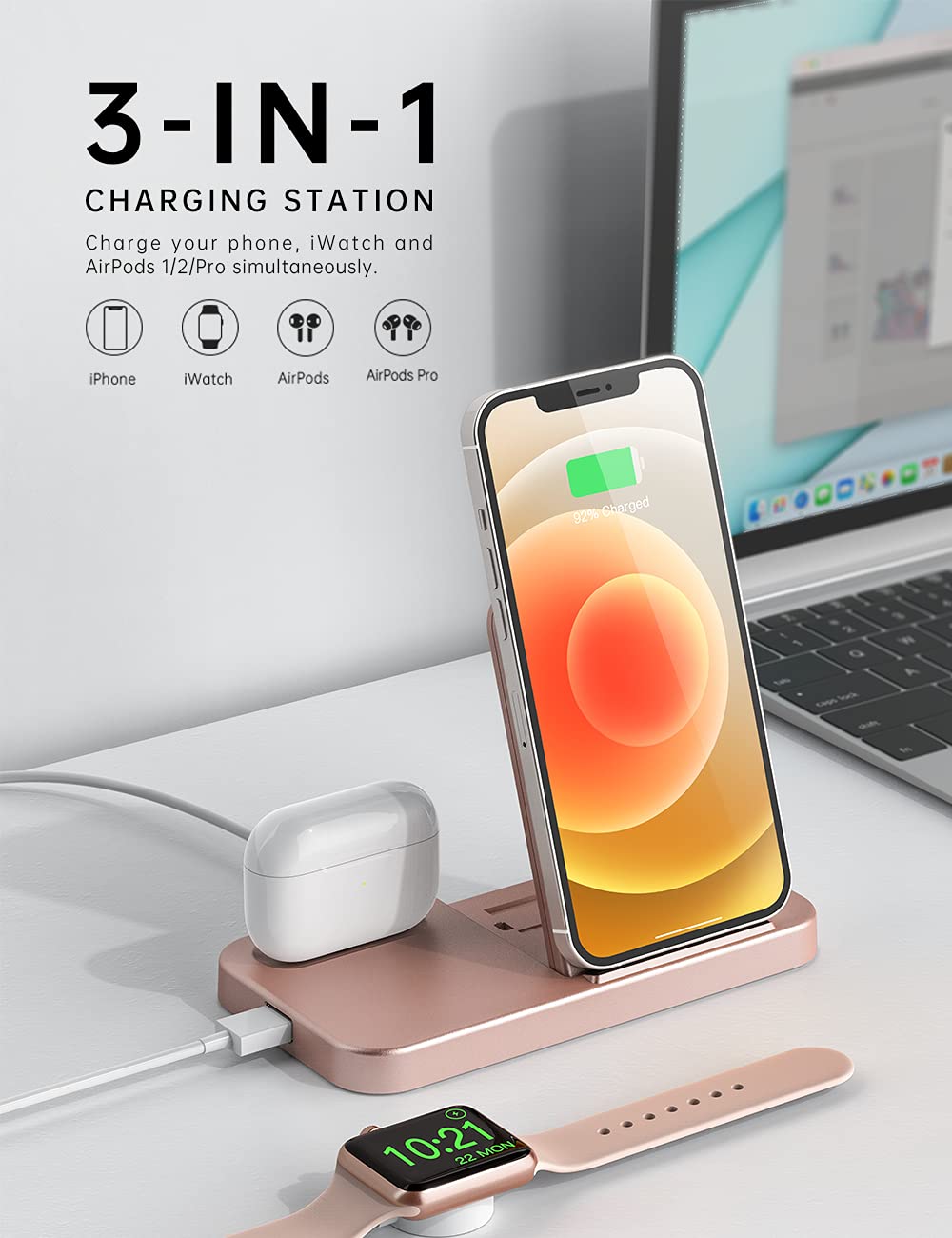 Conido Wireless Charger, 2 in 1 Wireless Charging Station for iPhone and AirPods, Charging Dock for AirPods Pro/2/1, 7.5W Qi Fast Charger for iPhone 13/12 Pro Max/11 Pro Max/XR/XS Max/X/11 Plus
