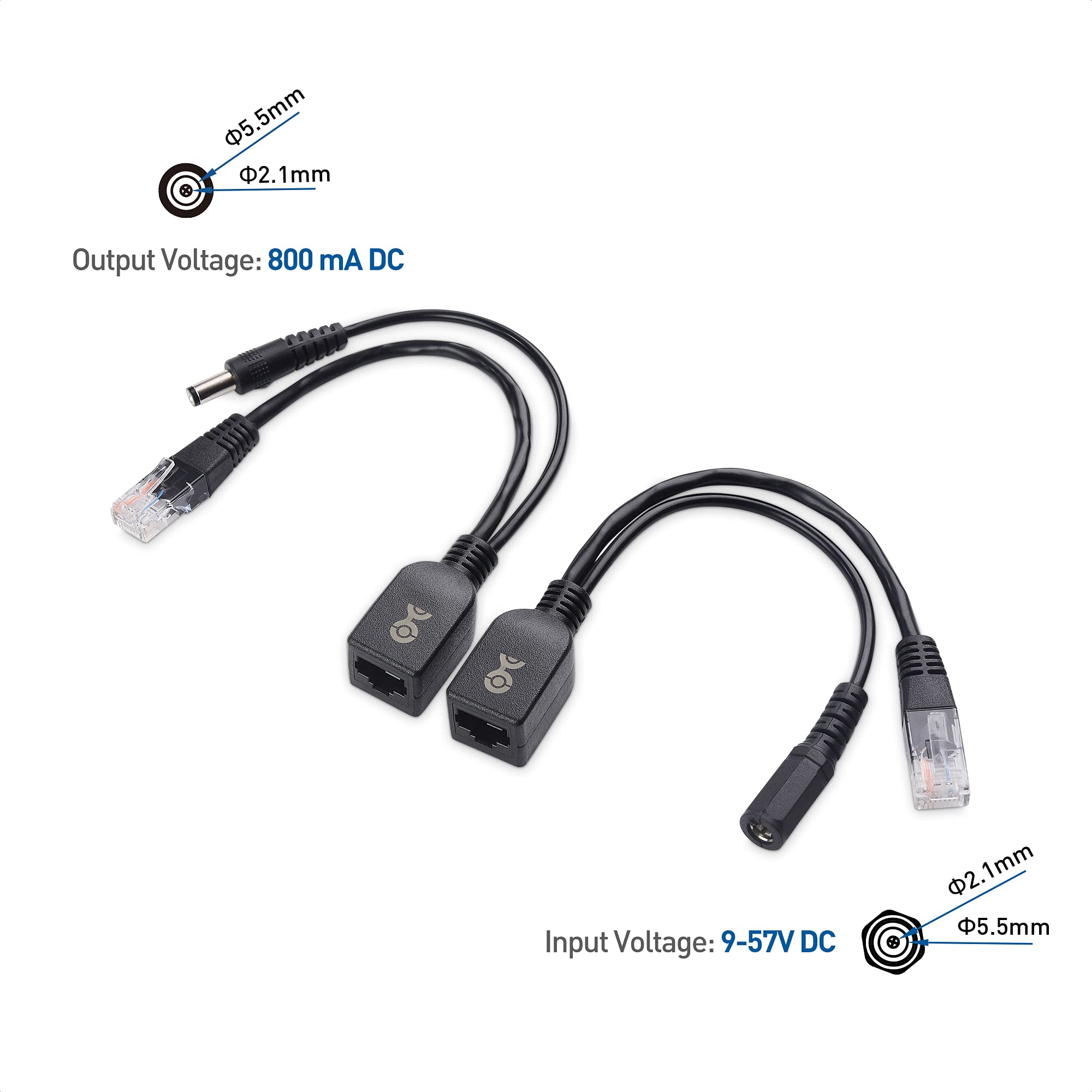 Cable Matters Inline Passive Power Injector Over Ethernet (PoE Injector and PoE Splitter Kit) in Black
