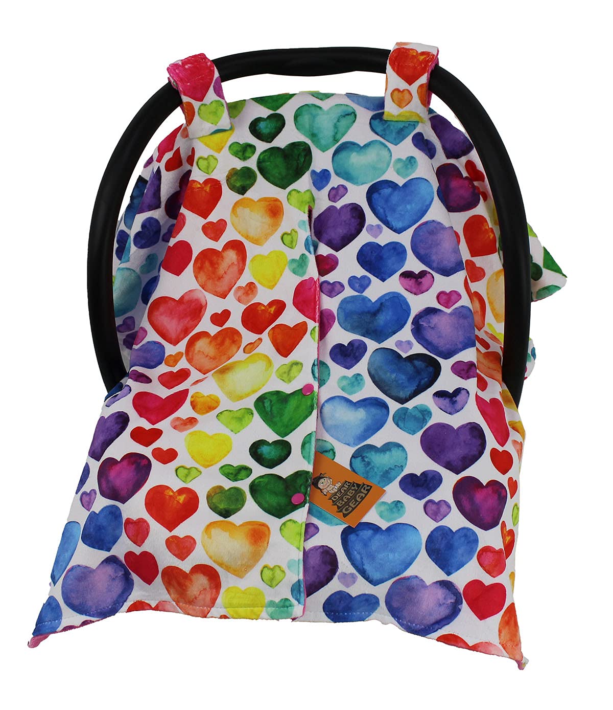 DEAR BABY GEAR Heart Deluxe Car Seat Canopy - Double Layer, Bright Colored Hearts, Hot Pink Smooth, Hot Pink, 40 x 30 Inches