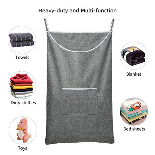 SAVERHO Large Hanging Laundry Hamper Bag, Door Hanging Hamper with Front Pocket Dirty Clothes Hanging Laundry Bag Large SizeĀ 35X22inch Door Laundry Basket (Grey)