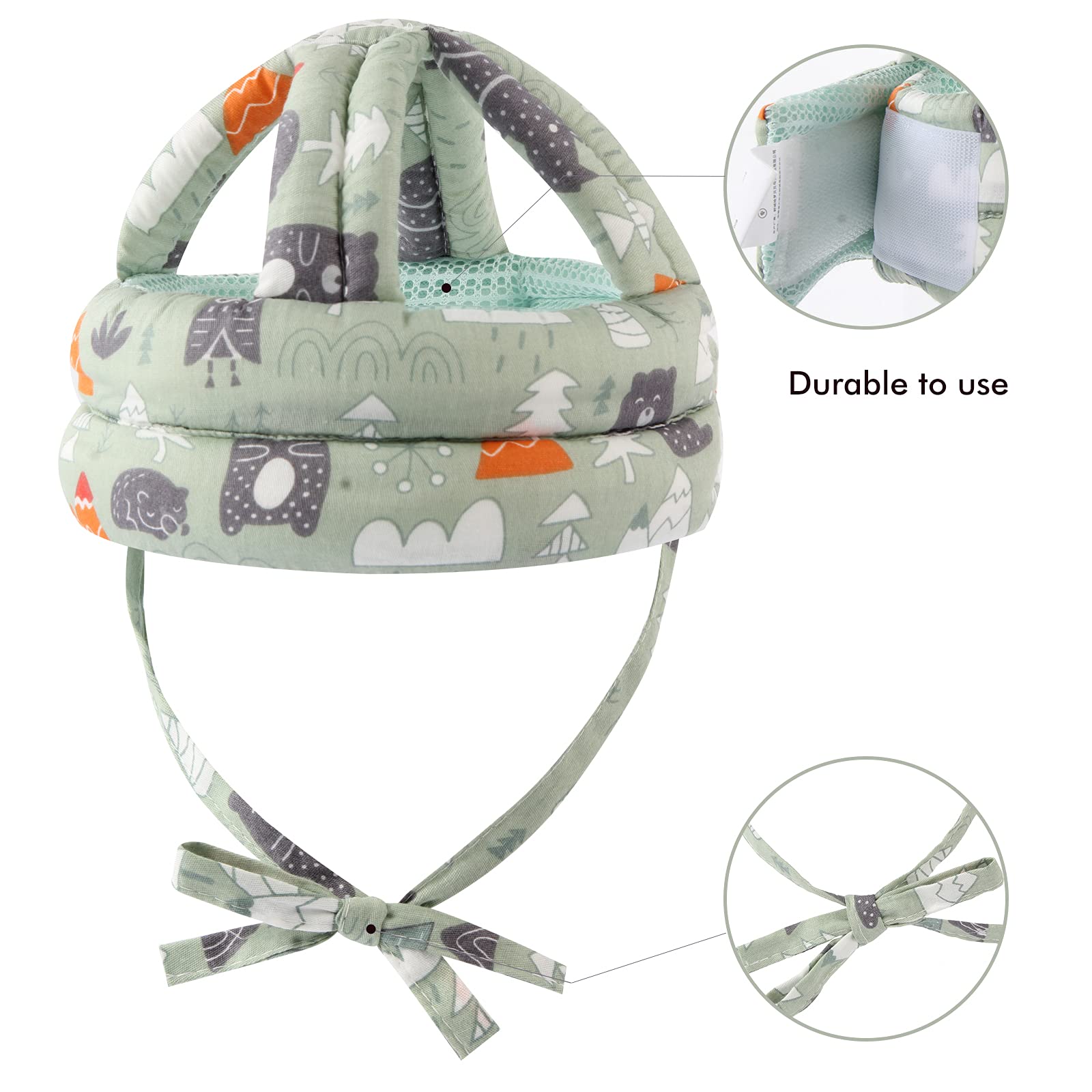 Baby Safety Helmet Infant Toddler Breathable and Adjustable Head Cushion Bumper Bonnet for Running Walking Crawling (Green),BB-1003 Green