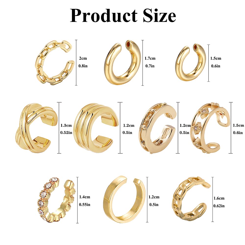 10Pcs Gold Ear Cuff Earrings Set for Women Daintily Cartilage Ear Cuff Non Piercing Adjustable Clip On Hoop Earrings