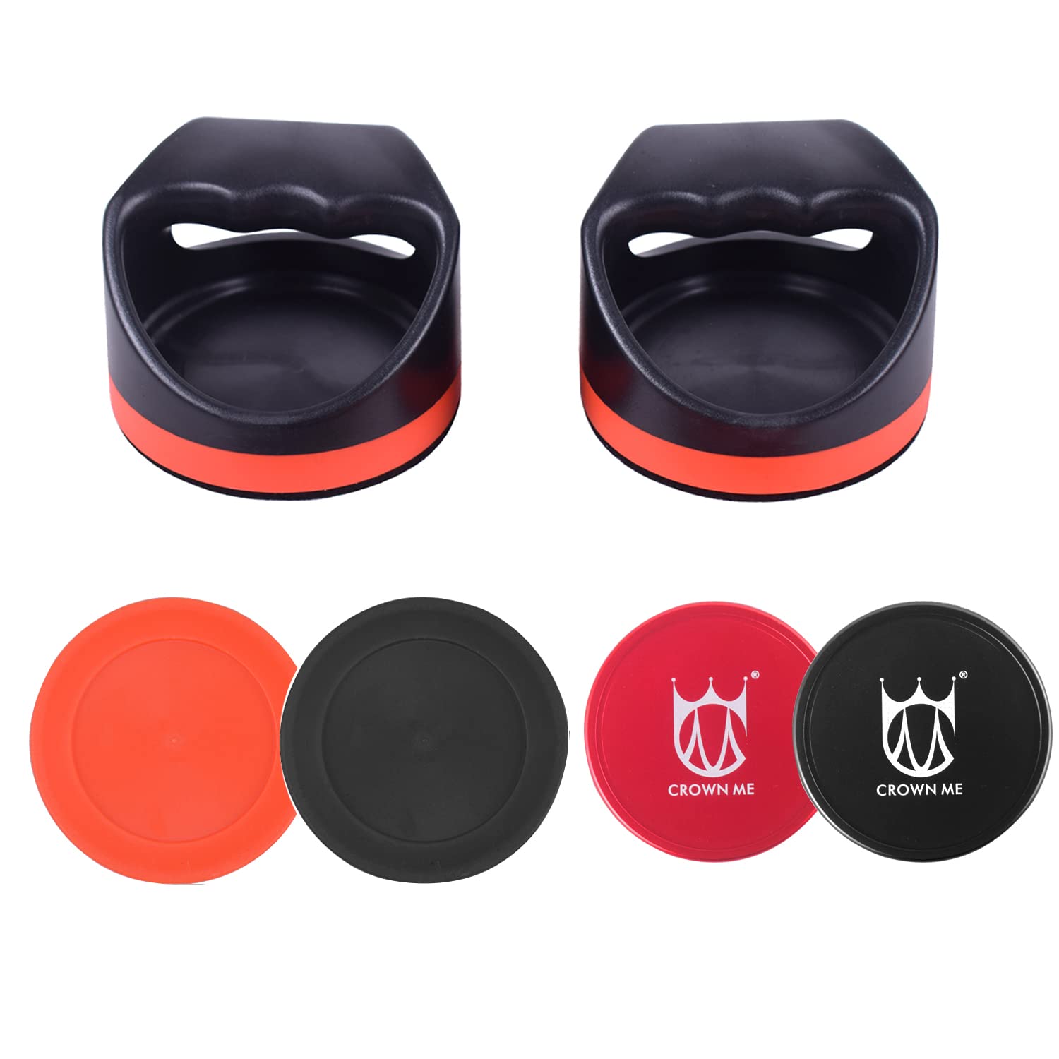 Air Hockey Pushers and Air Hockey Pucks, 2PCS Striker with 2PCS Plastic Pucks and 2PCS logoed Aluminum pucks