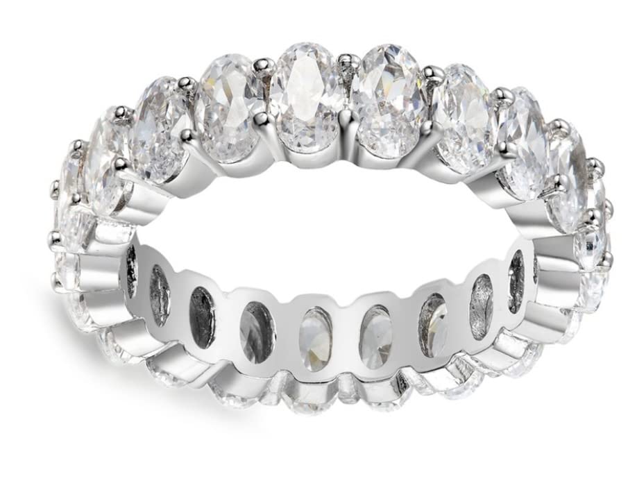 18K White Gold Plated 6MM Oval Cubic Zirconia Eternity Band (8)