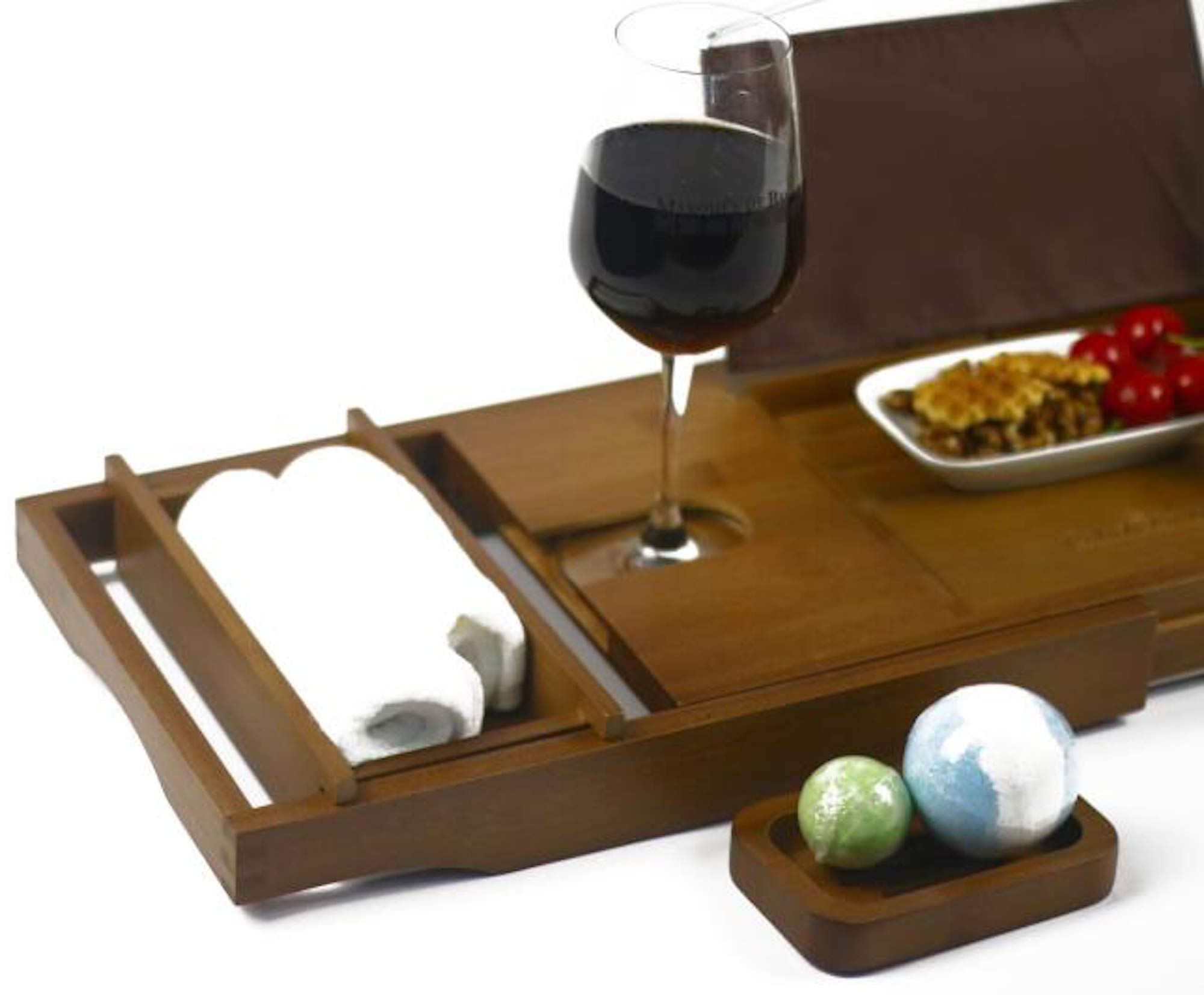 Cabot & Carlyle Luxury Bath Caddy Tray for Tub | Bath Table | Premium Bamboo Bathtub Tray for Tub | Fits All Bath Accessories Wine Glass, Books, Tablets, Cellphones, Shampoo | Bath Shelf Foldable.