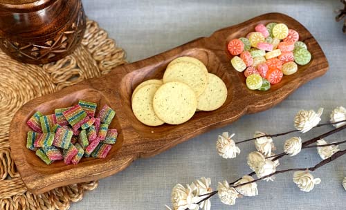 3 Compartment Acacia Wood Tray for Nuts, Candy, Snacks, Appetizers, Chips, Condiments, Crackers, Divided Serving Platter for Parties, Decorative Sectional Relish Tray for Christmas Holidays- 15''