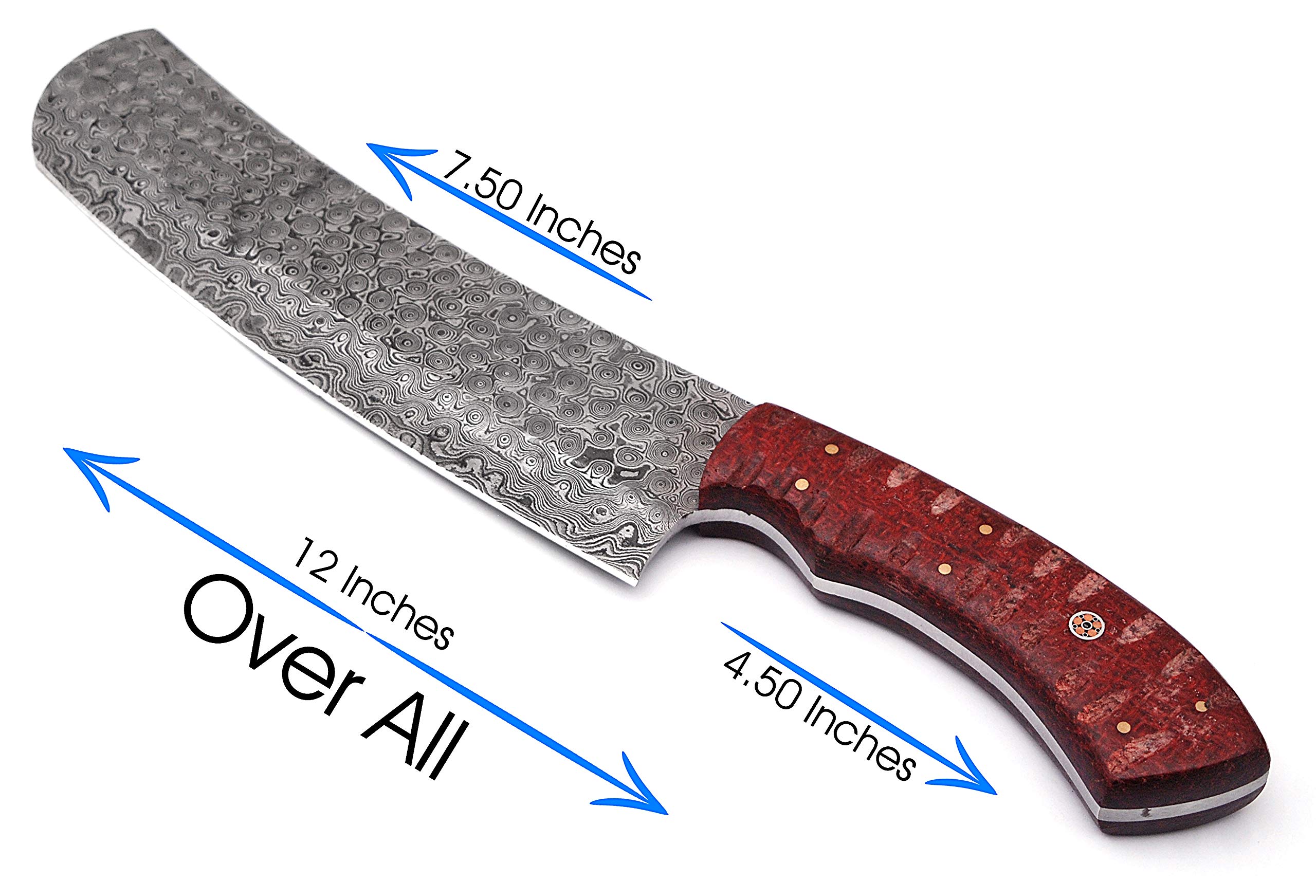 Damascus Steel Meat Cleaver Knife, Chef Knife, Butcher Knife - Multipurpose Sharp Knife, Kitchen Knife For Meat, Vegetable Cleaver & Damascus Cleaver Knife with Micarta Handle & Knife Sheath