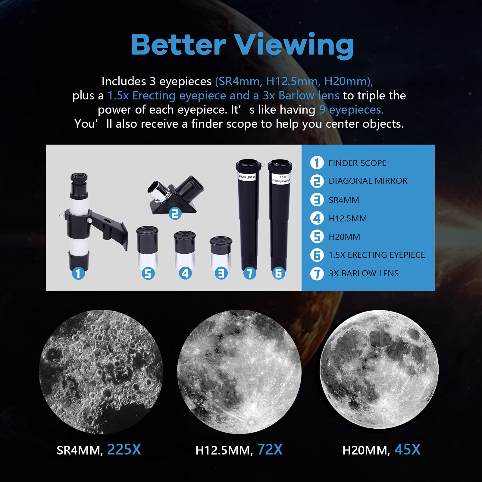 Telescopes for Adults Astronomy, 60mm Aperture 900mm Refractor Telescope for Astronomy Beginners Adults, with Tripod, Wire Shutter, Phone Adapter