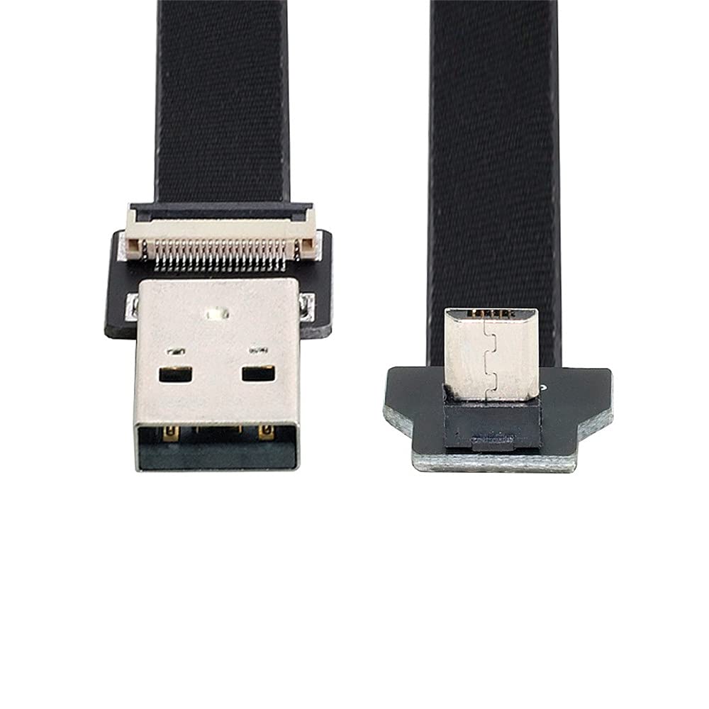 Xiwai 2.0M Up Angled USB 2.0 Type-A Male to Micro USB 5Pin Male Data Flat Slim FPC Cable for FPV & Disk & Phone