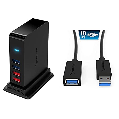 SABRENT 7 Port USB 3.0 HUB + 2 Charging Ports with 12V/4A Power Adapter [Black] (HB-U930) USB 3.0 Extension Cable