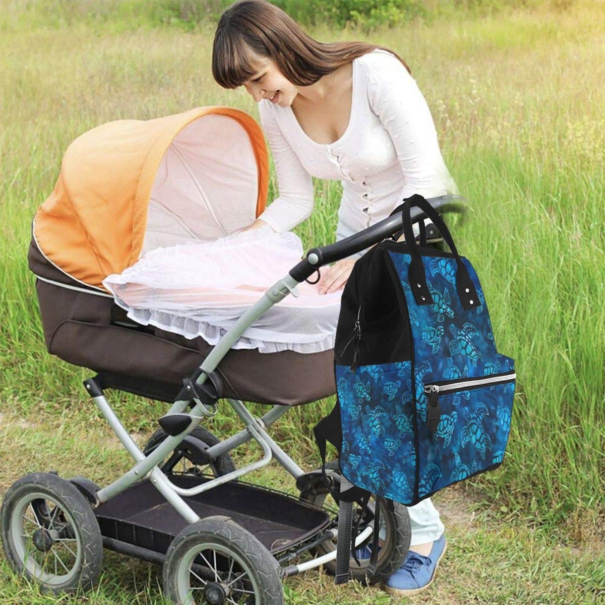 Sea Turtles Batik Diaper Bag Backpack Multi Function Nappy Bag Large Capacity Mommy Backpack Organizer for Baby Care Baby Bag for Mom and Dad