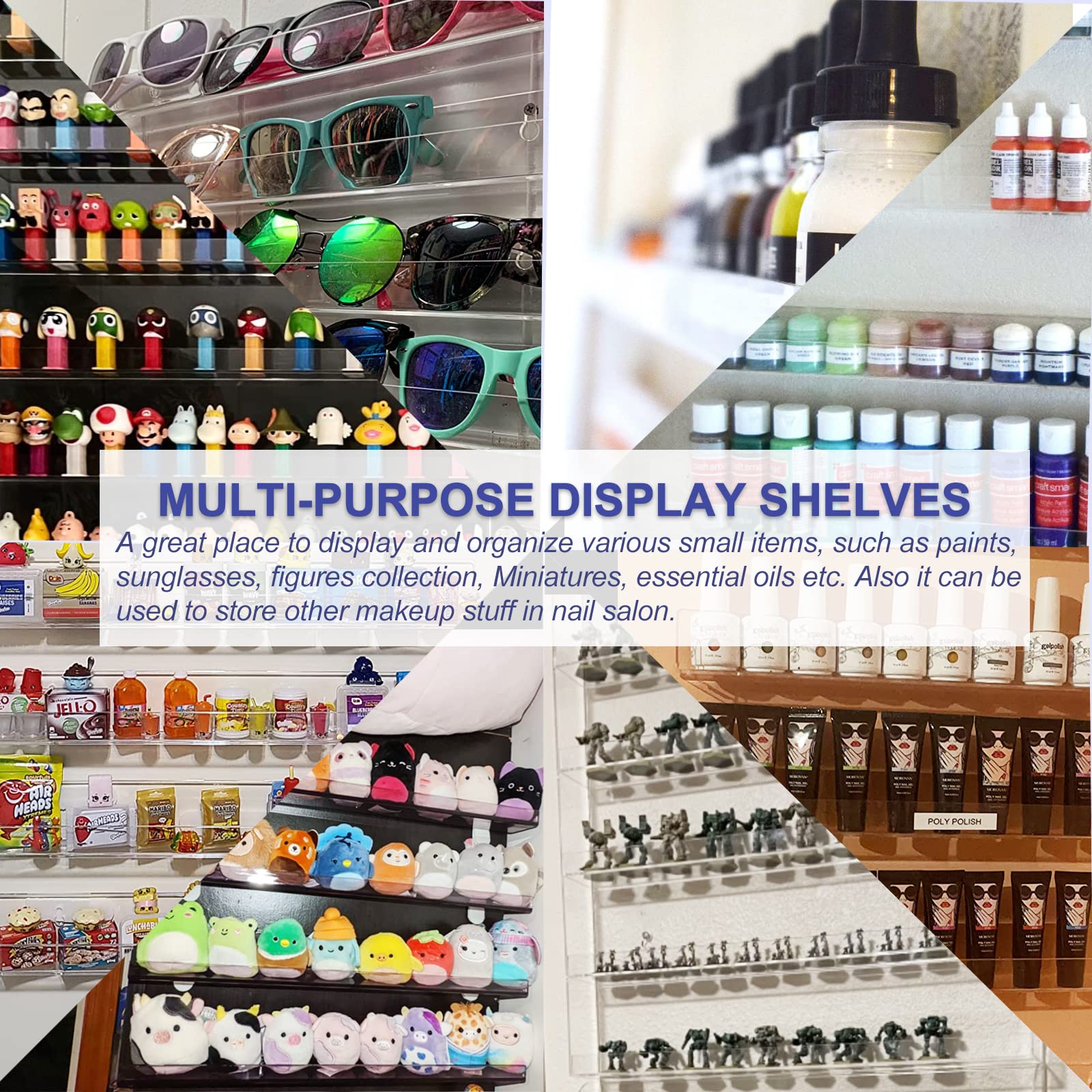 FEMELI 2 Pack Nail Polish Wall Racks 20 * 24 Inch Hold Up to 240 Bottles,Clear Acrylic Nail Polish Shelf Organizer Wall Mounted 6 Rows