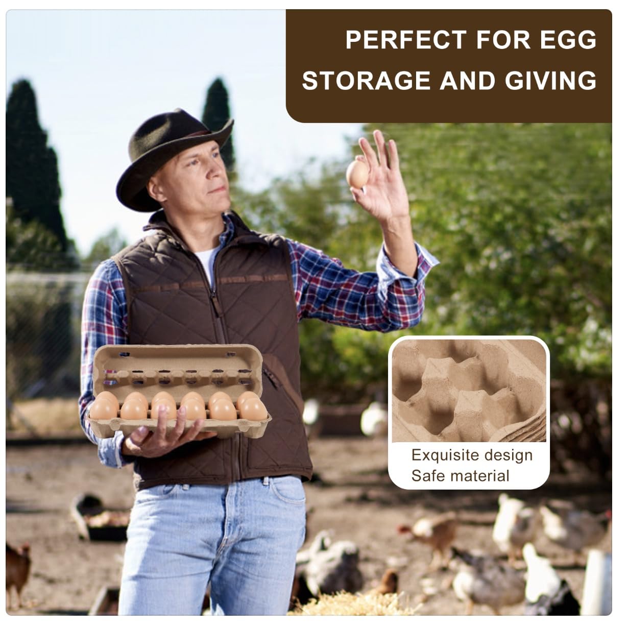 24 Pack Dozen Egg Cartons Bulk 12 Count For Fresh Chicken Eggs Or Duck Eggs, Empty Natural Paper Pulp Egg Cartons Reusable, Strong Sturdy Design Made from Natural Cardboard.