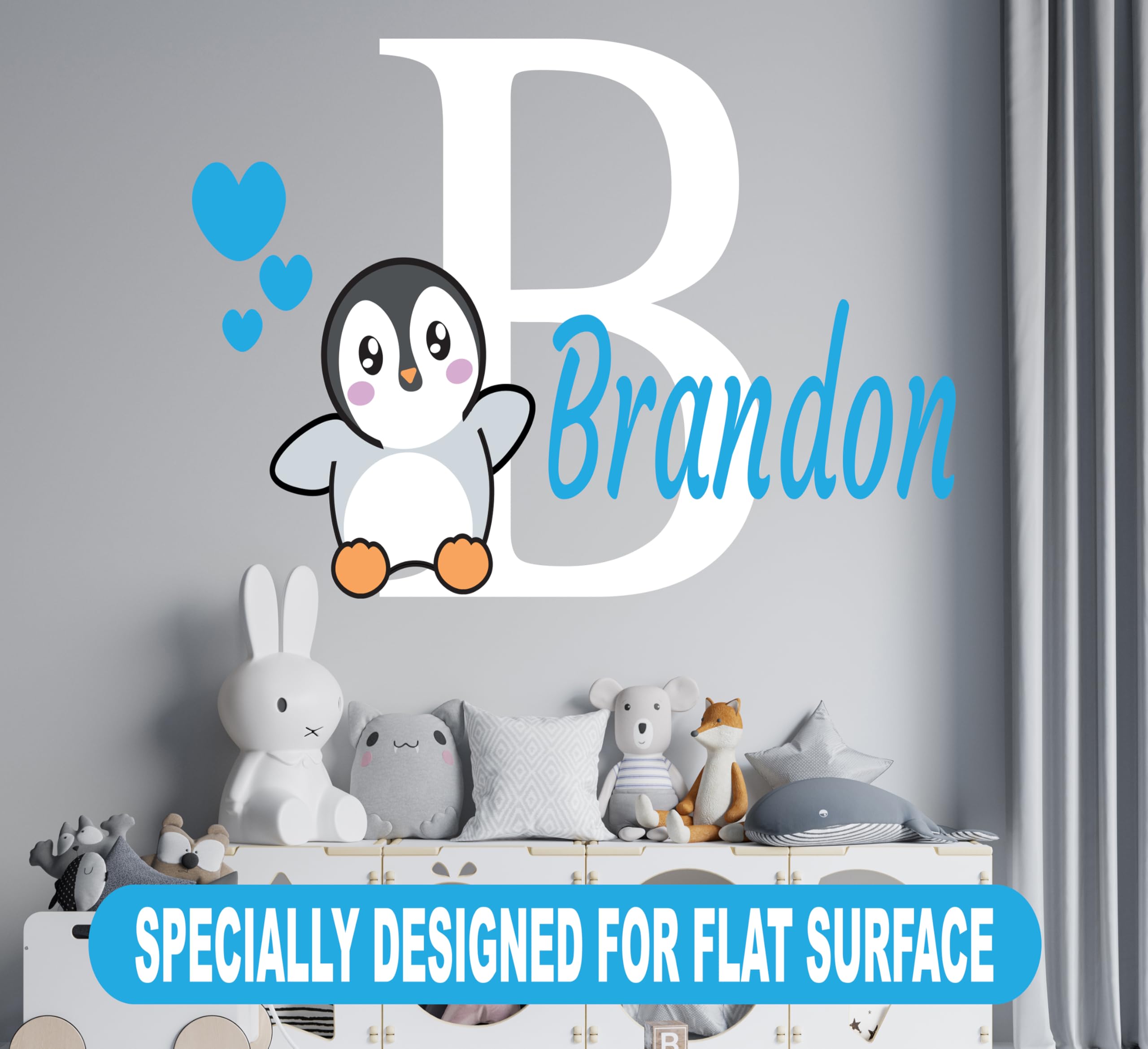 CuteDecals Love Penguin Custom Name - Personalize Penguin Name Wall Art - Unisex Wall Decal for Nursery Playroom Bedroom Decoration (Wide 22x13 Height)