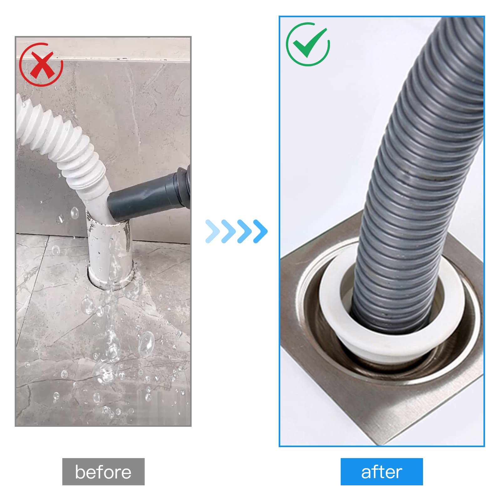 3Pcs Drain Pipe Hose Silicone Plug Sewer Seal Ring for Washing Universal Fit Drain Hose Machine Laundry Room Bathroom Bathtub Kitchen Cleaning Tools(Black White Blue)